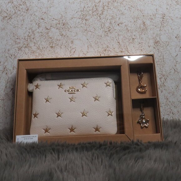 Coach | Bags | Coach Star Print Boxed Corner Zip Wristlet With Charms ...